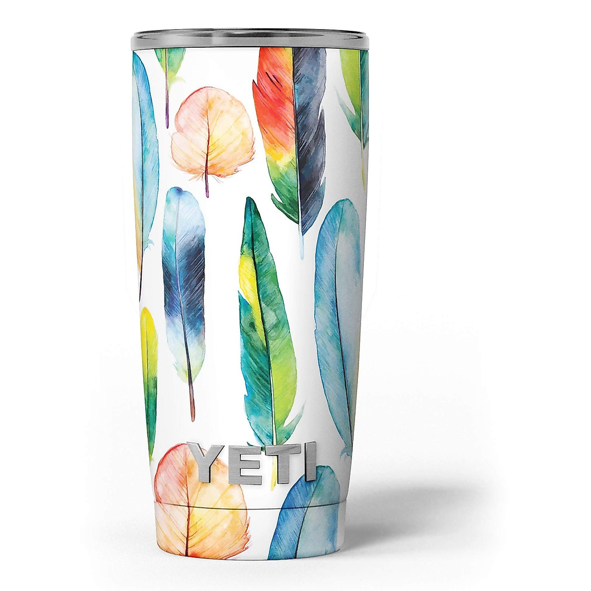 Design Skinz Bright Water Color Painted Feather - Skin Decal Vinyl Wrap Kit Compatible with The Yeti Rambler Cooler Tumbler Cups