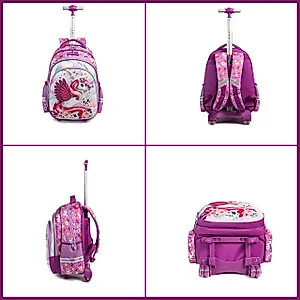 ZBAOGTW Rolling Backpack for Girls,Unicorn Rolling Backpack with Lunch Box and Pencil Bag, Adjustable Length Wheeled Backpack for School,Travel,Picnic