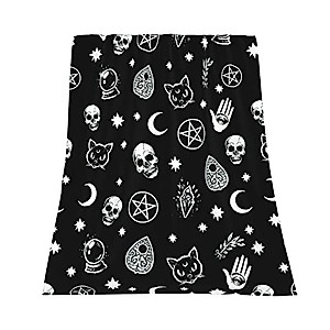 Skull Cat Moon Gothic Throw Blankets Lightweight Plush Fuzzy Cozy Soft Bedding, Fleece Throw Blankets All Season for Sofa Couch Bed 50x60 inches