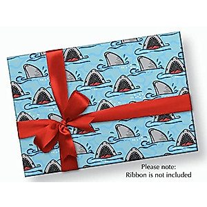 Shark Birthday Party Gift Wrapping Paper - Folded Flat 30 x 20 Inch (3 Sheets)