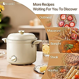 soseki Hot Pot Electric, 1.0L Electric Cooker with Non-Stick Pot, 800W Small Ramen Cooker Made of Stainless Steel For 1-2 people, Electric Pot For Oatmeal,Macaroni,Borscht(Gray)