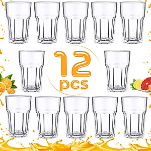 Zopeal Water Glasses Set of 12 Drinking Glasses Tumblers Glassware Highball Glasses Tall Glass Cups Clear Heavy Base Glasses for Christmas Party Water Soda Beer Cocktails and Mixed Drink (14.5 oz)