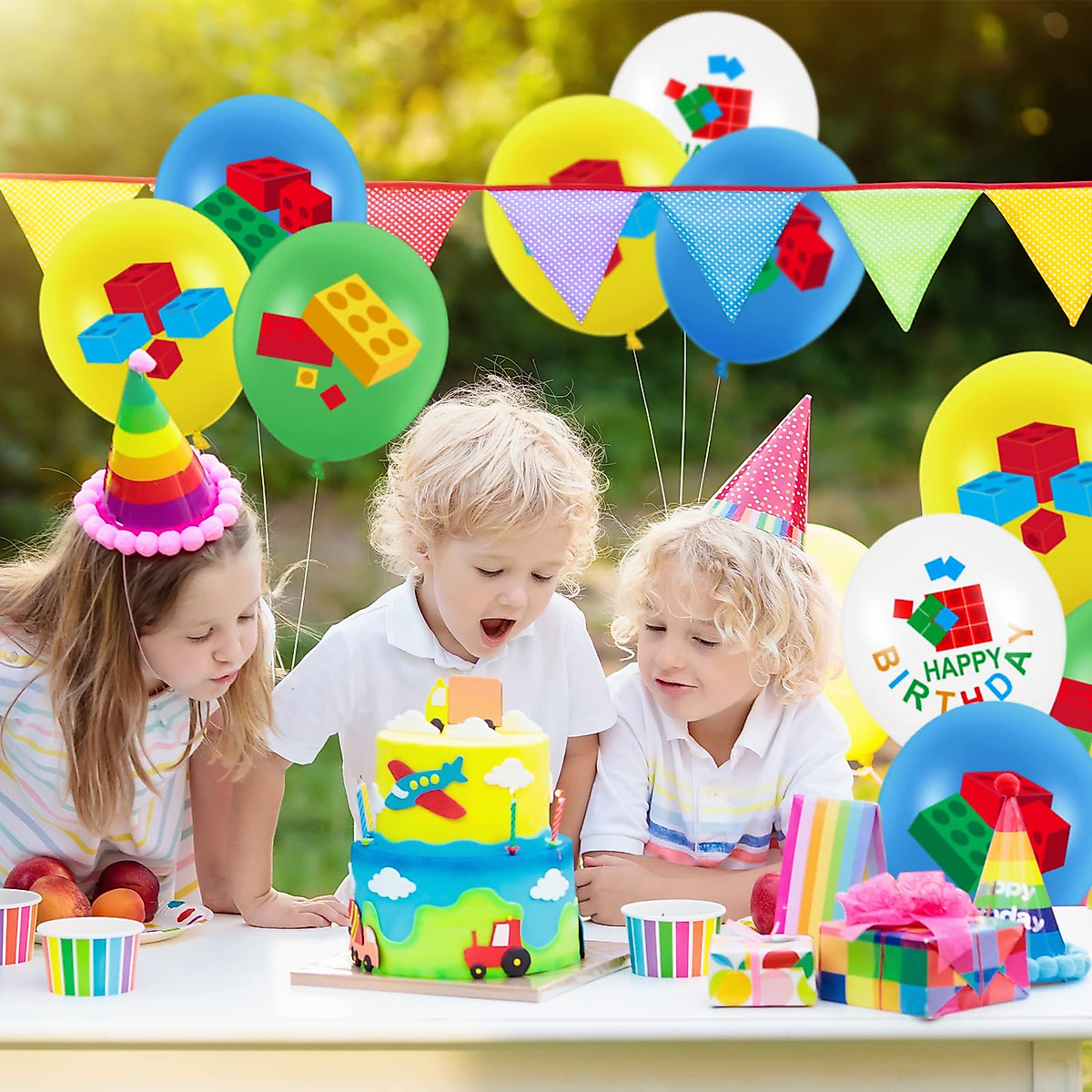 60 Pcs Building Block Birthday Party Supplies 12 Inch Building Blocks Latex Balloons Building Brick Balloons for Baby Boy Toddler Kids Birthday Party Building Brick Theme Party Decorations