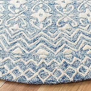SAFAVIEH Blossom Collection Area Rug - 8' Round, Blue & Ivory, Handmade Wool, Ideal for High Traffic Areas in Living Room, Bedroom (BLM114M)