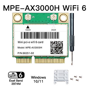 MPE-AX3000H WiFi 6 Wireless Card Dual Band 802.11ax Half Mini PCI-E WiFi Card PCI Express Network Adapter BT5.2 2.4GHz 574Mbps 5GHz 2.4Gbps(160MHz) for Windows 10/11 64 bit Better 7260HMW WiFi Card