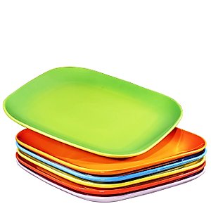 Bruntmor 10" Ceramic Appetizer Plates, Serving Platter, Set of 6, Square Multi-Color Simple Modern Ceramic Salad, Dessert Plates, Christmas Dinner Plates Set, Christmas Dinnerware