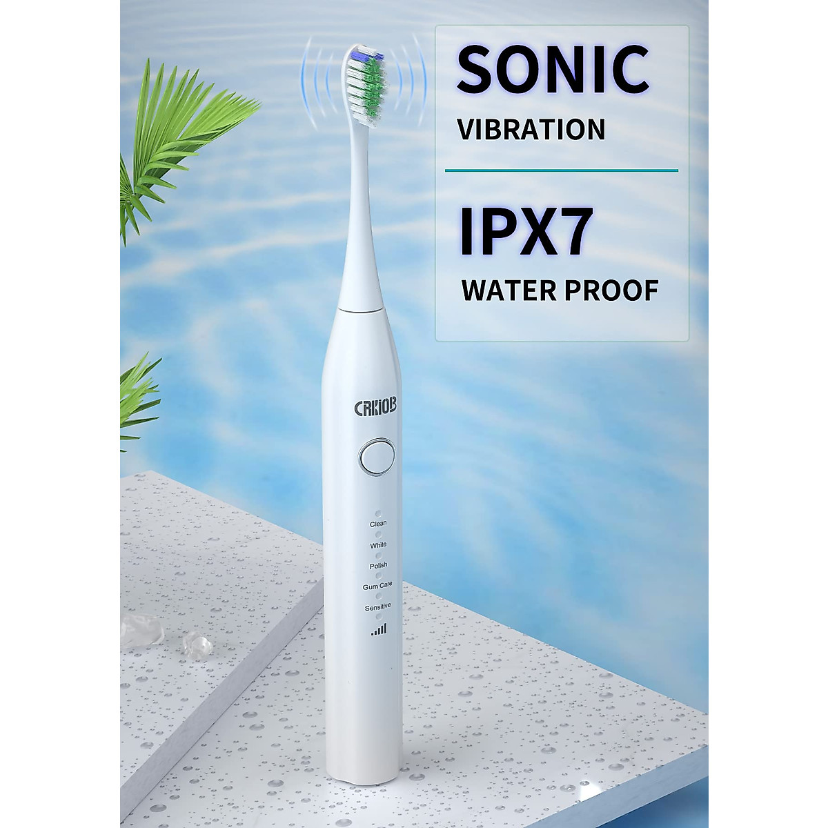 CRKIOB Electric Toothbrush with 10 Brush Heads for Adults and Kids,5 Modes,3 Speeds/Mode,2 Minutes Built in Smart Timer,Sonic Toothbrush,Kids toothbrushes(White)