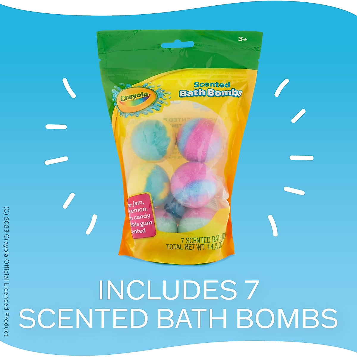Crayola Colorful Scented Bath Bombs for Kids, Color You Bath Non-Toxic Bathbomb Fizzies for Boys Girls Holiday Stocking Stuffer, Grape Jam, Laser Lemon, Cotton Candy, & Bubble Gum Scents