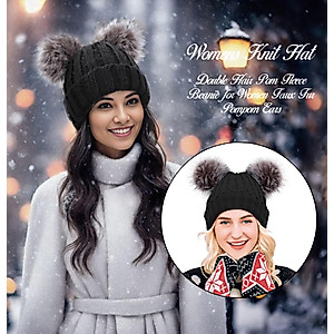 Arctic Paw Women's Black Beanie for Winter Chunky Knit Pompom Ski Snowboard Beanie Hat