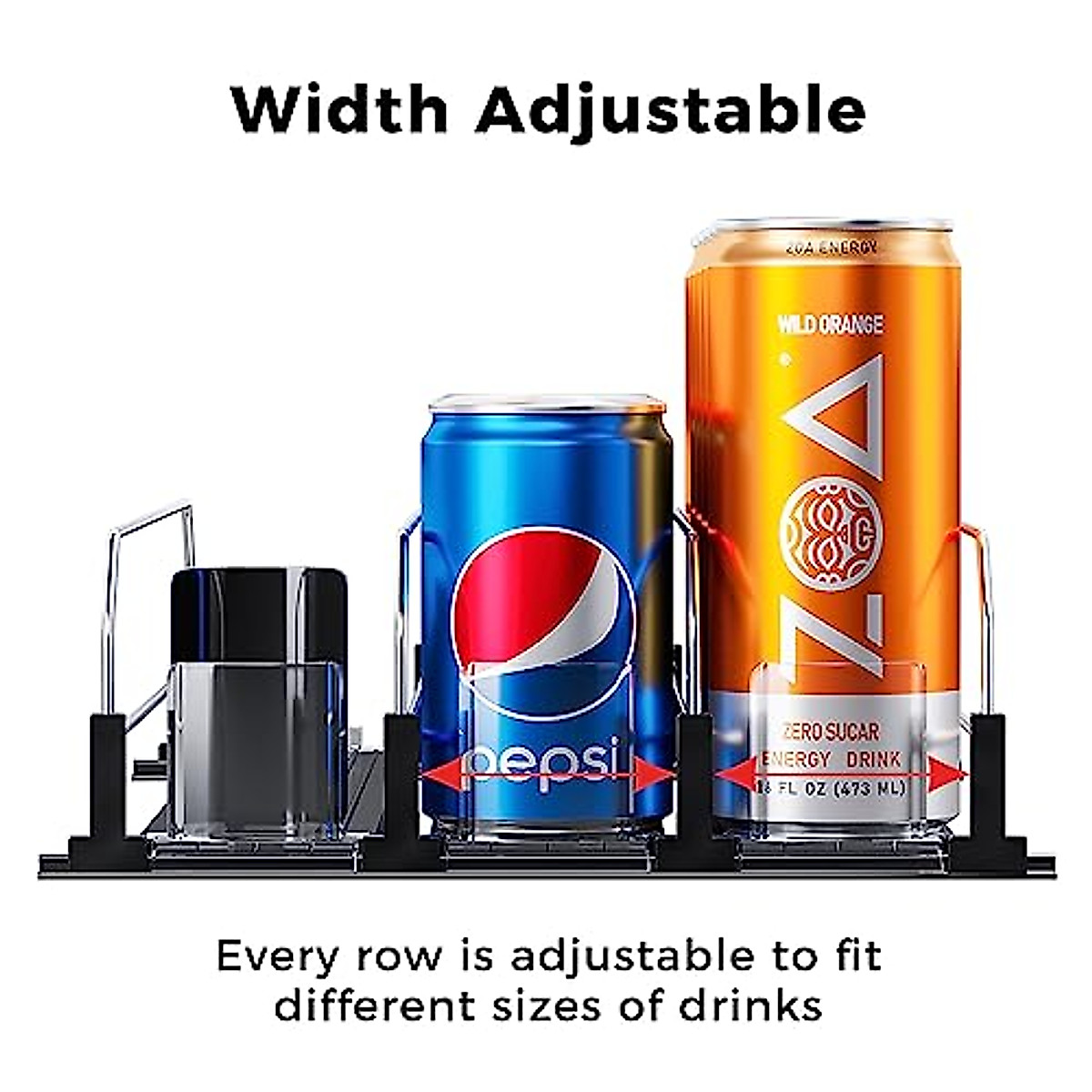 Puricon Drink Organizer for Fridge Pusher Glide, Spring Loaded Fridge Drink Dispenser, Self Pushing Soda Can Organizer for Refrigerator, Beer Bottle Beverage Organizer Drink Holder -3 Rows, Black