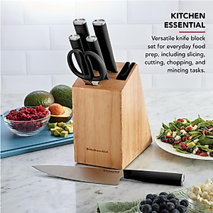 KitchenAid Classic 7-Piece Natural Knife Block Set with Built-In Sharpener, High-Carbon Japanese Stainless Steel Knives, Black