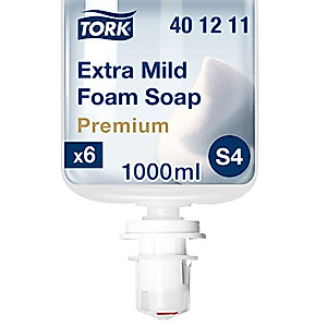 Tork Extra Mild Foam Soap S4, No Fragrance Added, 6 x 1L, 401211 & Matic Soft Hand Towel Roll, White, Advanced, H1, Long-Lasting, High Absorbency, High Capacity, 1-Ply, 6 Rolls x 900 ft, 290095