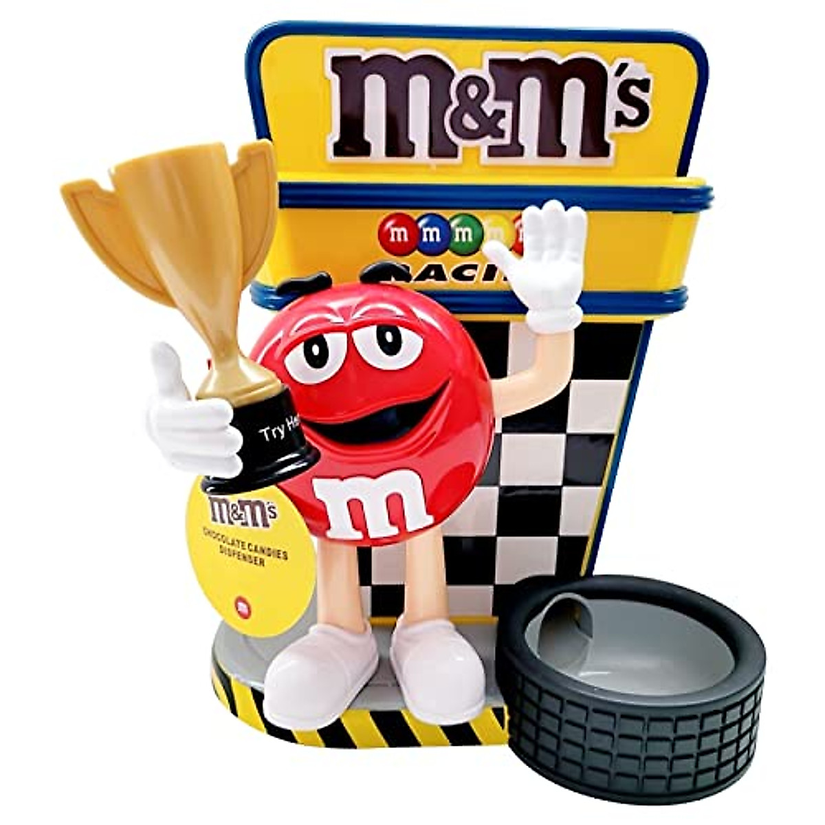 Racer Candy Dispenser by M&M Characters Red dispense candy, gumballs, nuts, snacks and treats for children, kids, adults