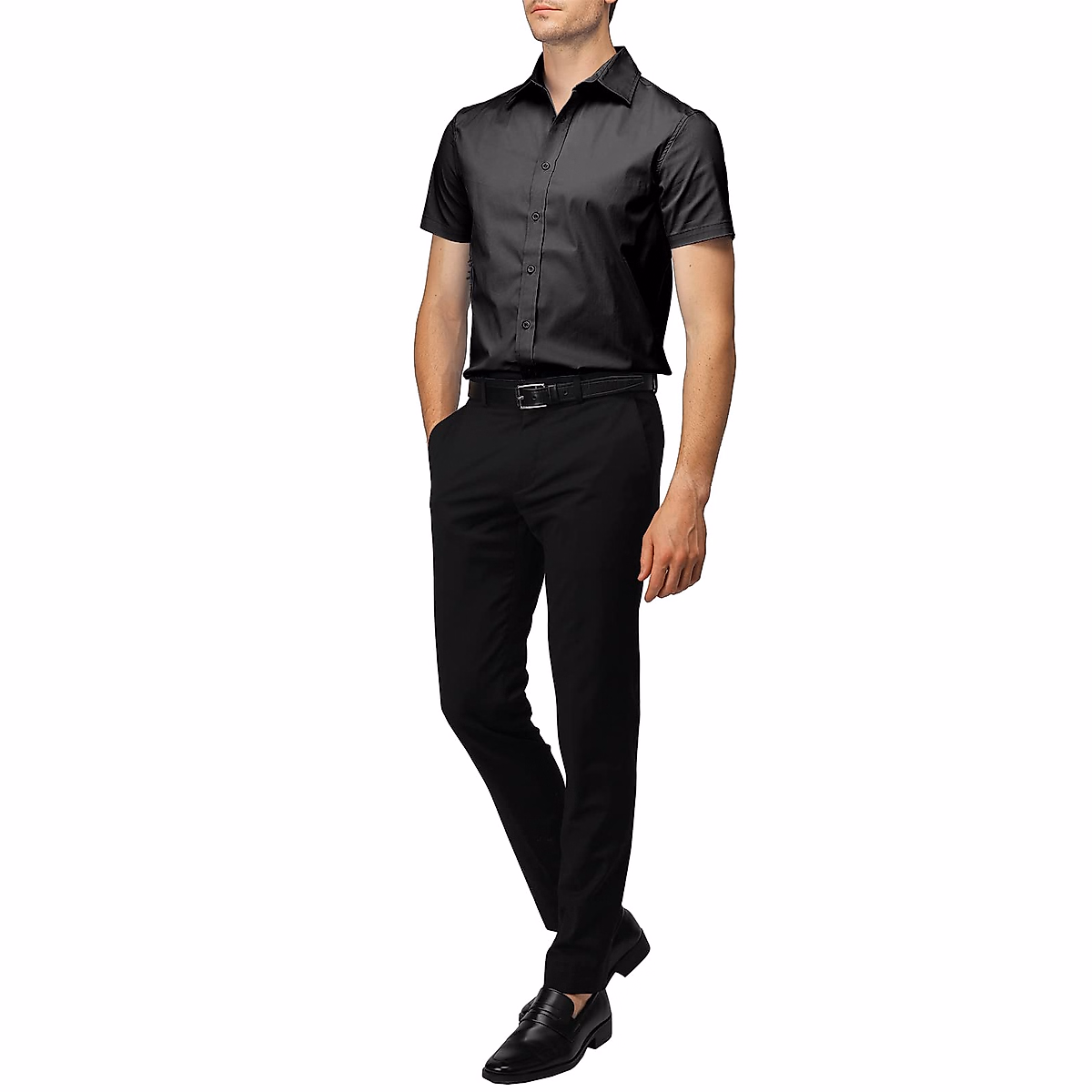 H2H Mens Slim Fit Short Sleeve Dress Shirtsby BLACK US XL/Asia 2XL (KMTSTS0132)