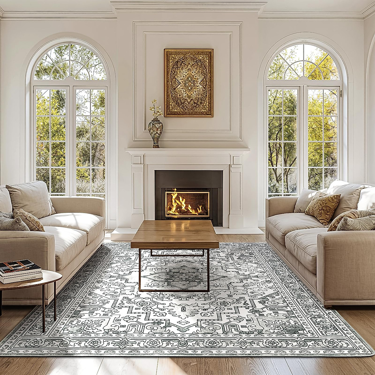 Shilucheng 8x10 Area Rugs for Living Room,Low-Pile Rug with Non Slip,Floor Carpet Pet Friendly,Machine Washable Rug Clearance for Bedroom Dining Room (Grey)