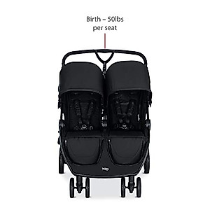 Britax B-Lively Double Stroller, Raven - Quick Self Standing Fold, Adjustable Handlebar, All Wheel Suspension