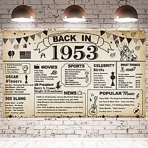 DARUNAXY 71st Birthday Party Decorations, Vintage Back in 1953 Banner 71 Year Old Birthday Party Poster Supplies Vintage 1953 Backdrop Photography Background for Men & Women 71st Class Reunion Decor