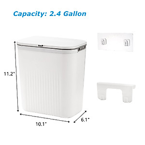 Frcctre 2 Pack 2.4 Gallon Kitchen Compost Bin, Hanging Trash Can with Lid Garbage Can for Countertop or Under Sink, Wall Mounted Counter Waste Bin for Kitchen Bathroom Bedroom Office