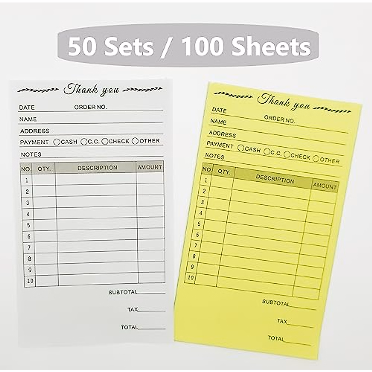 Thank You Receipt Book for Small Businesses 4x7 inches 2-Part Carbonless White Yellow 50 Sets 100 Sheets per Book with Wrap Around Cover Blank Signature Stamp Section (1 Black)