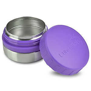 LunchBots Rounds Leak Proof 4 oz. Stainless Snack Container Jar, Set of 2, Purple Lids