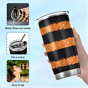 Yasala Halloween Tumbler Glitter Stripes Orange Black Insulated Coffee Cup Back to School Beverage Container Office Travel Mug with Straw and Lid 20oz Holiday Gift Day of The Dead Present