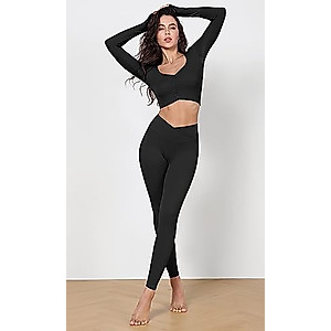 ODODOS Women's Cross Waist Yoga Leggings with Inner Pocket, Non See-Through Workout Running Tights Athletic Pants-Inseam 28", Black, Small