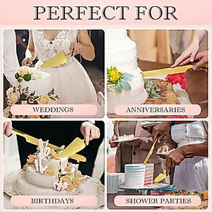 Teivio Cake Cutting Set (2 Pieces), Stainless Steel Wedding Cake Knife and Server Spatula, Cake & Pie Serving Set for Birthday, Wedding, Parties, Thanksgiving (Gold)