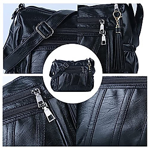 ELDA Crossbody Bag for Women with Tassel Pocketbooks Soft PU Leather Ladies Purses and Handbag Multi Pocket Shoulder Bag