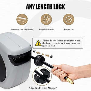 Air Hose Reel Retractable 3/8 in. x 50 ft Hybrid Polymer Hose, Retractable Auto-Rewind Enclosed Heavy Duty 180° Swivel Mount, Max 300PSI Commerical Polypropylene Grey