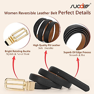 SUOSDEY Women Reversible Leather Belt with Rotating Pin Buckle for Jeans Pants Dresses