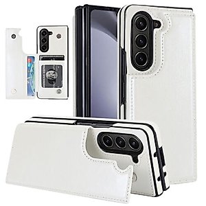 Case for Samsung Galaxy Z Fold 5,Luxury PU Leather Anti-Fall Wallet Card Slot Kickstand Protective Case Cover Compatible with Samsung Galaxy Z Fold 5(White)