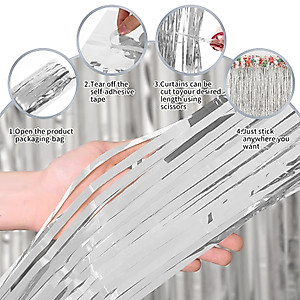 3 Pack 3.2ft x 8.2ft Silver Metallic Foil Fringe Curtains, Tinsel Streamers Bachelorette Party Decorations, Streamers Birthday Decorations, Streamers Party Decorations for Graduation, Baby Shower