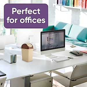 Superio 1.25 Gal Mini Plastic Trash Can with Swing Top Lid Small Waste Bin for Countertop, Desk, Vanity, Bathroom 5 Quart (Beige/Brown)