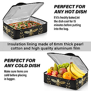 susiyo Insulated Casserole Carrier for Hot or Cold Food, Thermal Lunch Tote for Potluck Parties, Picnic, Beach, Fits 9 x 13 Inches Baking Dish, Travel Carry Bag Embroidered Bee Leaves Print