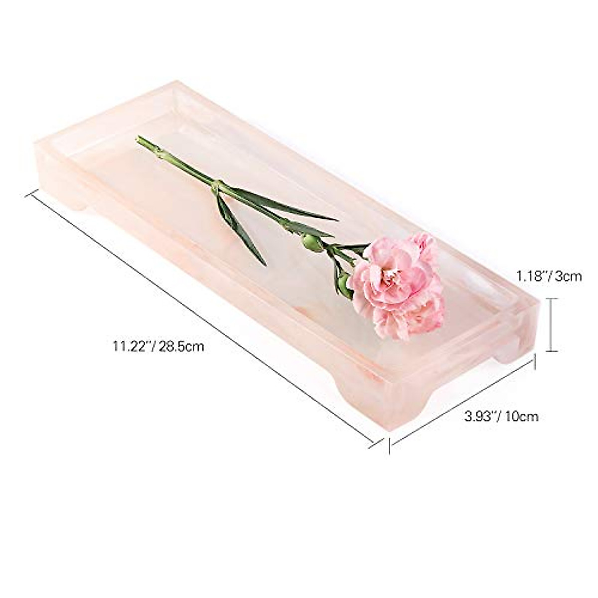 Lewondr Vanity Tray, Resin Decorative Tray Cosmetics Organizer Bathtub Bathroom Catchall Tray Countertop Closet Dresser Storage Tray for Arranging Perfume Jewelry Toiletry Makeup Brushes - Ink Pink