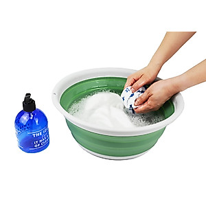 SAMMART 7.5L (1.98 Gallon) Collapsible Tub - Foldable Dish Tub - Portable Washing Basin - Space Saving Plastic Washtub (Light Grey/Dark Sea Green (Set of 2))