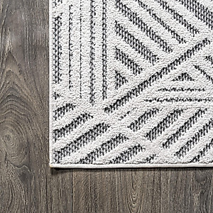JONATHAN Y SBH103A-28 Jordan High-Low Pile Art Deco Geometric Indoor Outdoor Area Rug Bohemian Contemporary Easy Cleaning Bedroom Kitchen Backyard Patio Porch Non Shedding, 2 ft x 8 ft, White/Black