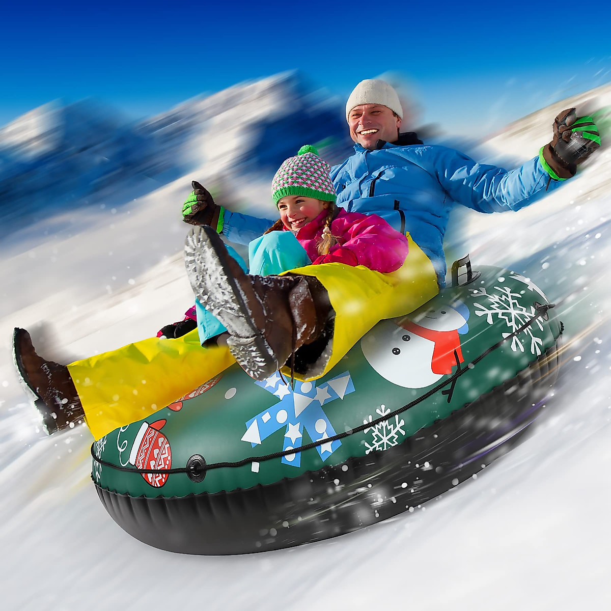 Upgraded 50 Inch Snow Tube with Thicker K80 Military Grade Material and Sturdy Handles Heavy Duty Inflatable Sled Toboggan Sledding Equipment for Kids and Adults Snow Toys for Winter Outdoor Fun