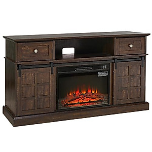 LGHM Fireplace TV Stand, Entertainment Center for 65 Inch TV, 58" Farmhouse TV Stand with 23" Electric Fireplace, Tall Entertainment Stand with Sliding Barn Door, Espresso