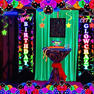 Glow in The Dark Birthday Party Decorations Supplies, Neon Birthday Party Decorations with Neon Balloons Garland,Porch Party Sign Let's Glow Crazy for Glow in The Dark Party supplies, Neon Party Decor