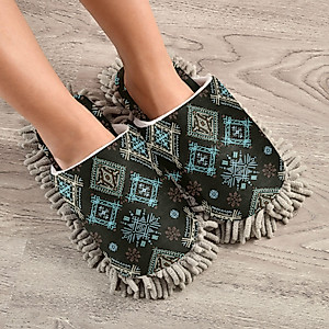 FLildon Microfiber Cleaning Slippers Bohemian Tile Washable Mop Shoes Slipper for Men/Women House Floor Dust Cleaner, Size L