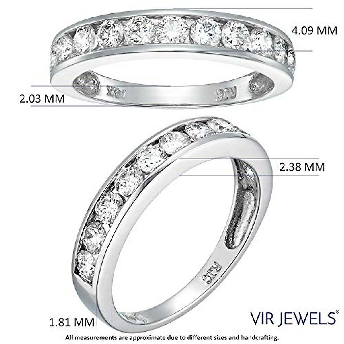 Vir Jewels 1 carat (ctw) Diamond Wedding Anniversary Band for Women, Half Eternity Round Diamond Engagement Ring 14K White Gold Channel Set 1 cttw, Size 5.5