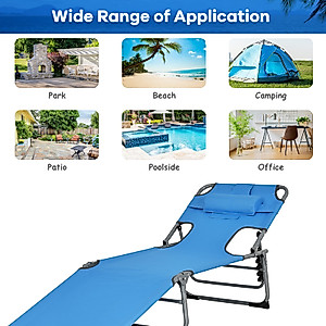 Tangkula Beach Chaise Lounge Chair with Hole for Face, Patio Folding Adjustable Reclining Beach Sunbathing Chair with Side Pocket, Portable Face Down Tanning Chair for Outdoor Backyard Poolside (2)