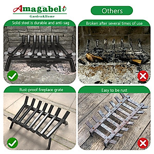 AMAGABELI GARDEN & HOME Fireplace Log Grate 30 inch Wrought Iron Fire Place Grates Heavy Duty Solid Steel Indoor Chimney Hearth 3/4" Bar Outdoor Firepit Wood Stove Firewood Burning Rack Holder