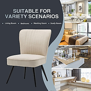 Alunaune Accent Chair Set of 2 Upholstered Living Room Chairs Modern Bedroom Furniture Sets Armless Slipper Club Chair Guest Reception Couch Comfy Wingback Single Sofa-Ivory