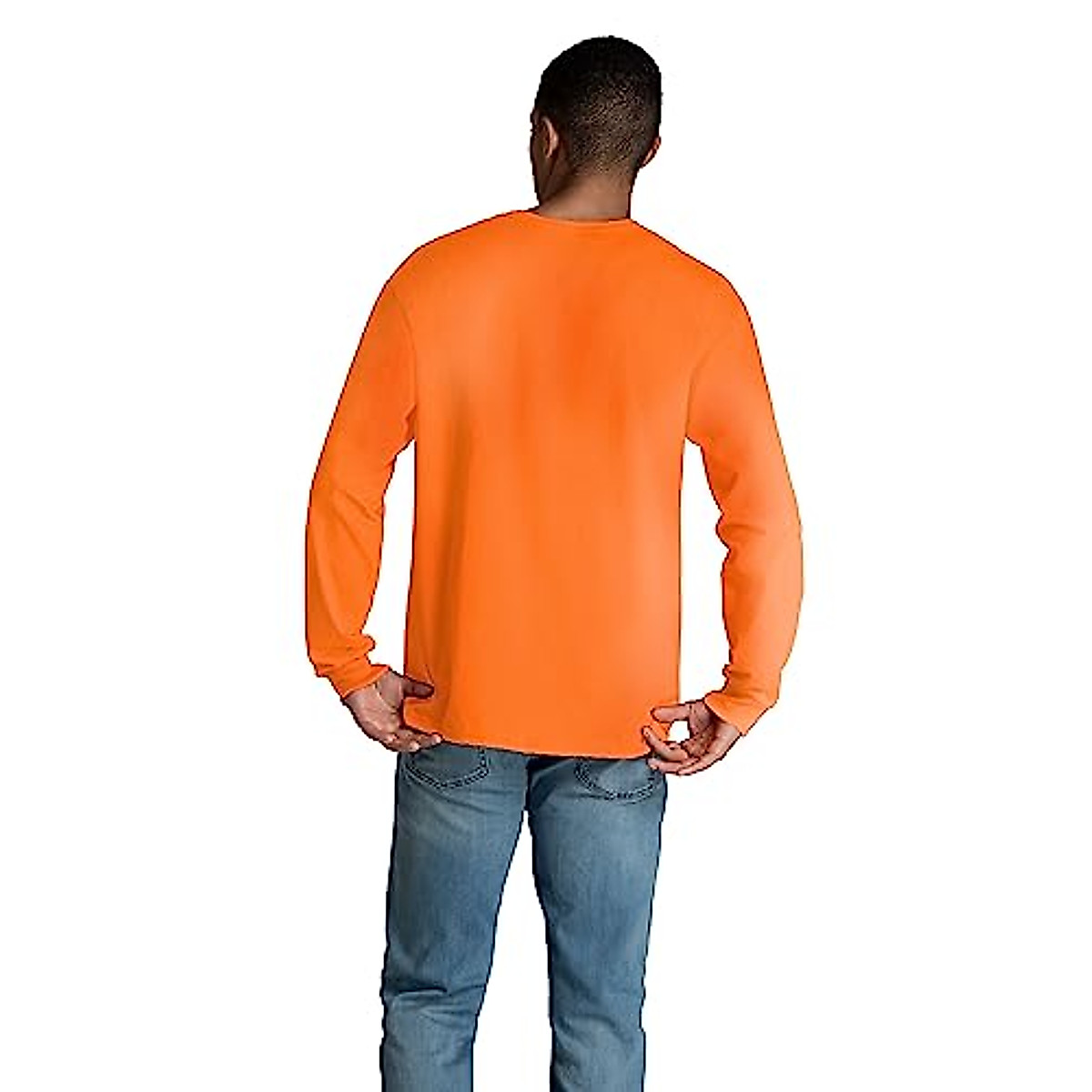 Fruit of the Loom Men's Eversoft Cotton T Shirts, Breathable & Moisture Wicking with Odor Control, Sizes S-4X, Long Sleeve-Safety Orange