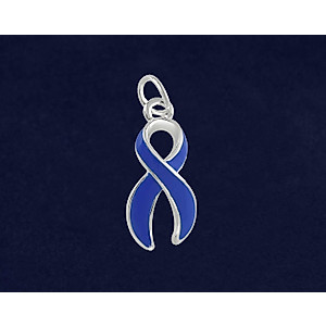 10 Pack Dark Blue Ribbon Awareness Charms – Dark Blue Ribbon Shaped Charms for Colon Cancer, Child Abuse, Rectal Caner & Huntington’s Disease Awareness