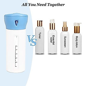 Harewu 4 in 1 Travel Liquid Dispenser Container, Portable Travel Leak Proof Container with 4 Liquid Dispensing Bottles.for Toiletries, Shampoo,Conditioner,Lotion,Shower Gel, Cosmetics (Blue)
