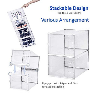 ACHub XL Stackable Shoe Box - Ventilated, Transparent Shoe Storage & Shoe Organizer for Closet, Garage, Under bed & Entryway - 6 Pack Collapsible, X-Large Sneaker Storage - White
