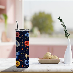 Medpol retro flower tumbler with lid and straw 20 oz insulated tumbler cups retro flower insulated travel coffee mugs for women cute sippy cups stainless insulated travel cups